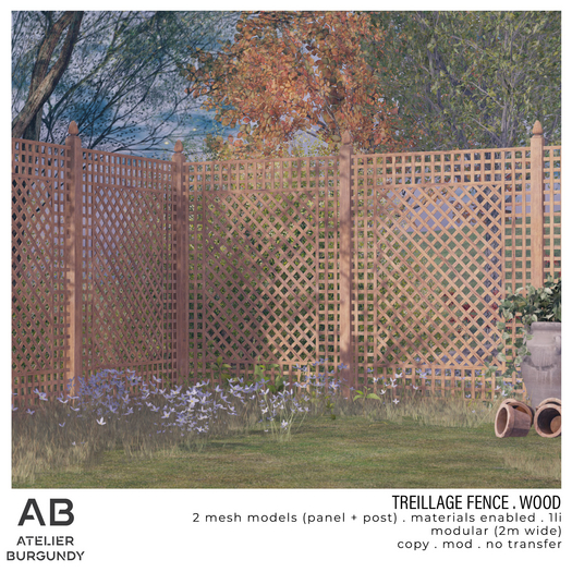 Second Life Marketplace - Atelier Burgundy . Treillage Fence Wood *ADD*